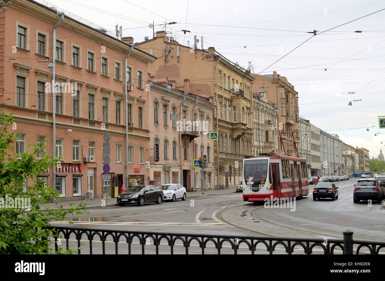 18-05-2016.Russia.Saint-Petersburg.On the street moving tram Stock Photo - Alamy