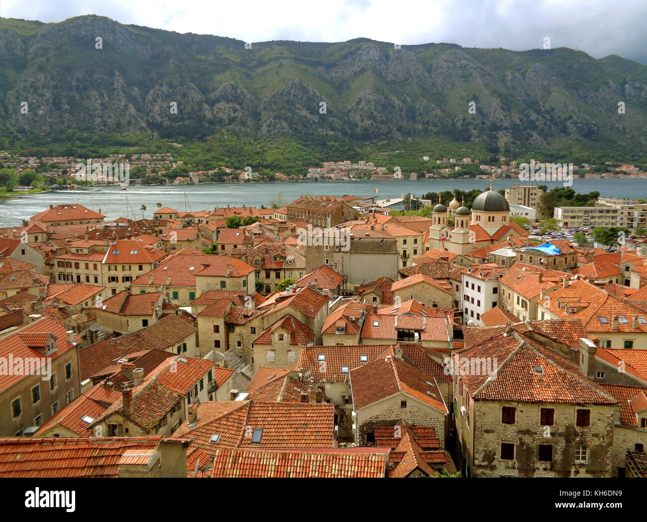 Aerial View of the Orange Color Tiled Roofs of Kotor Old City, Kotor ...