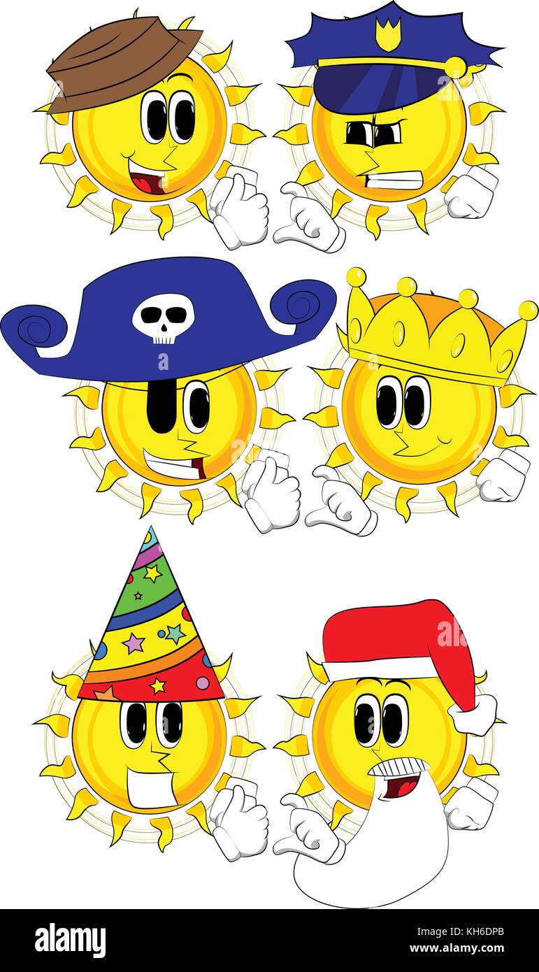 Cartoon sun making friendzone symbol. Collection with costume ...