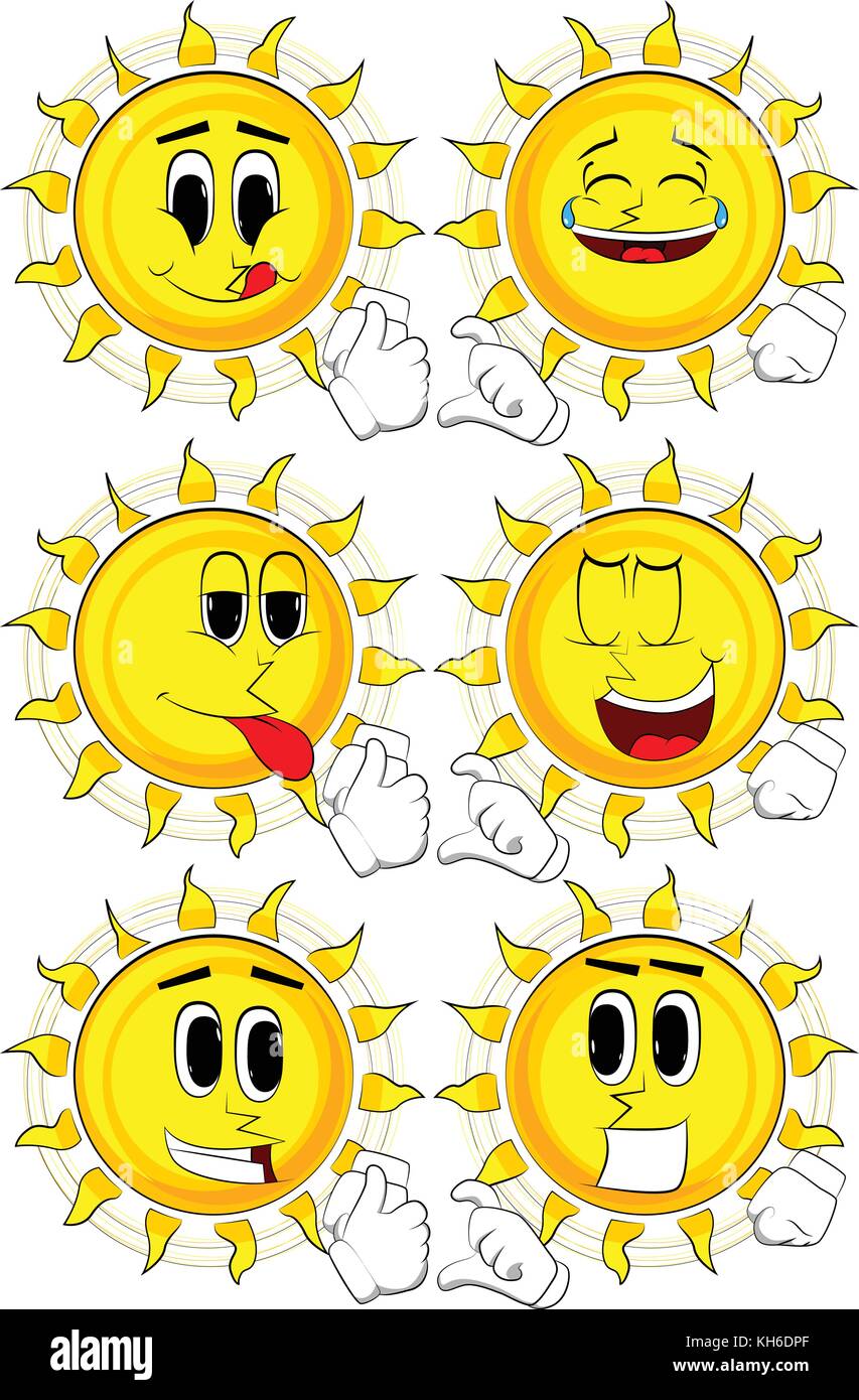 Cartoon sun making friendzone symbol. Collection with happy faces ...