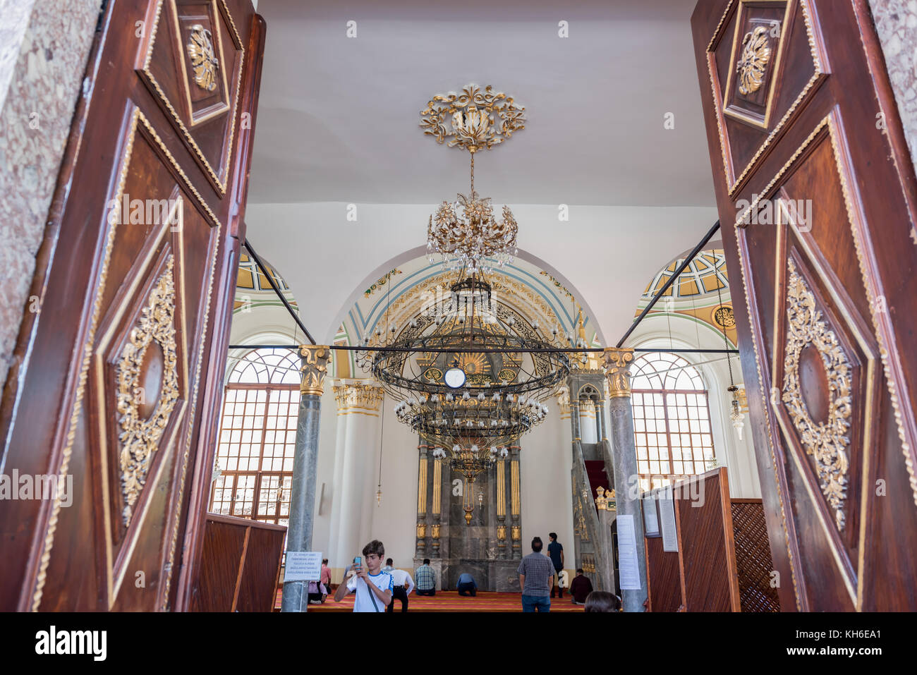 People visit ancient Aziziye Mosque.The mosque is a baroque and ...