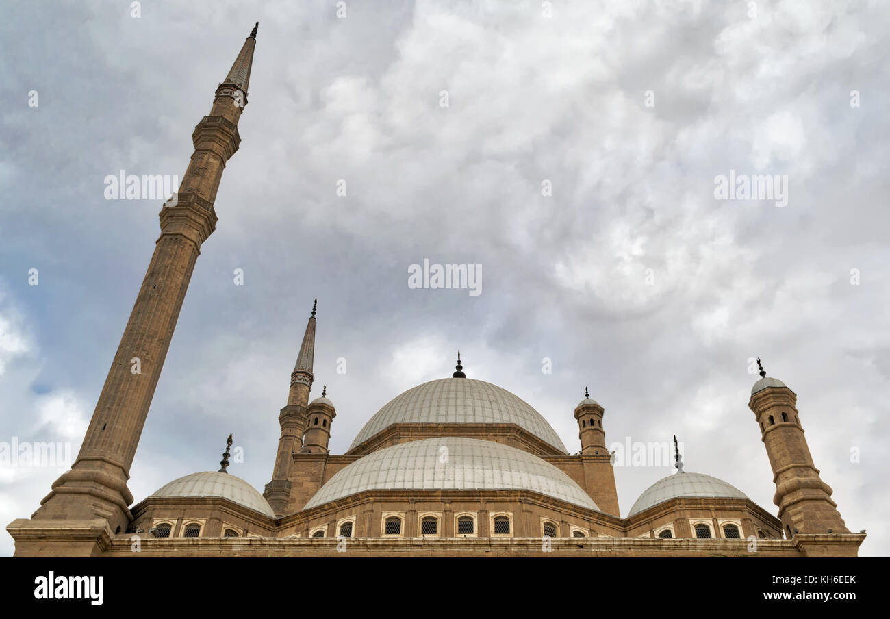Exterior low angle day shot of domes of Mohamed Ali mosque (Alabaster ...