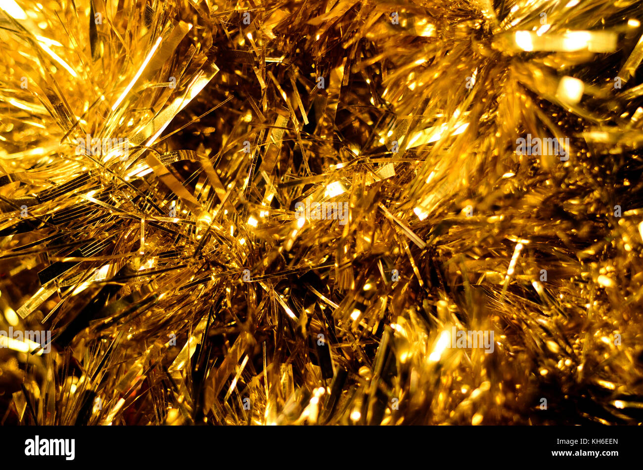 Christmas background : golden garland and lights Stock Photo - Alamy