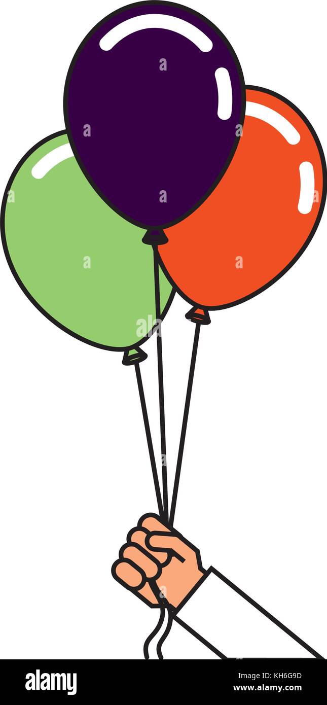 cartoon hand holding three balloons celebration event Stock Vector ...