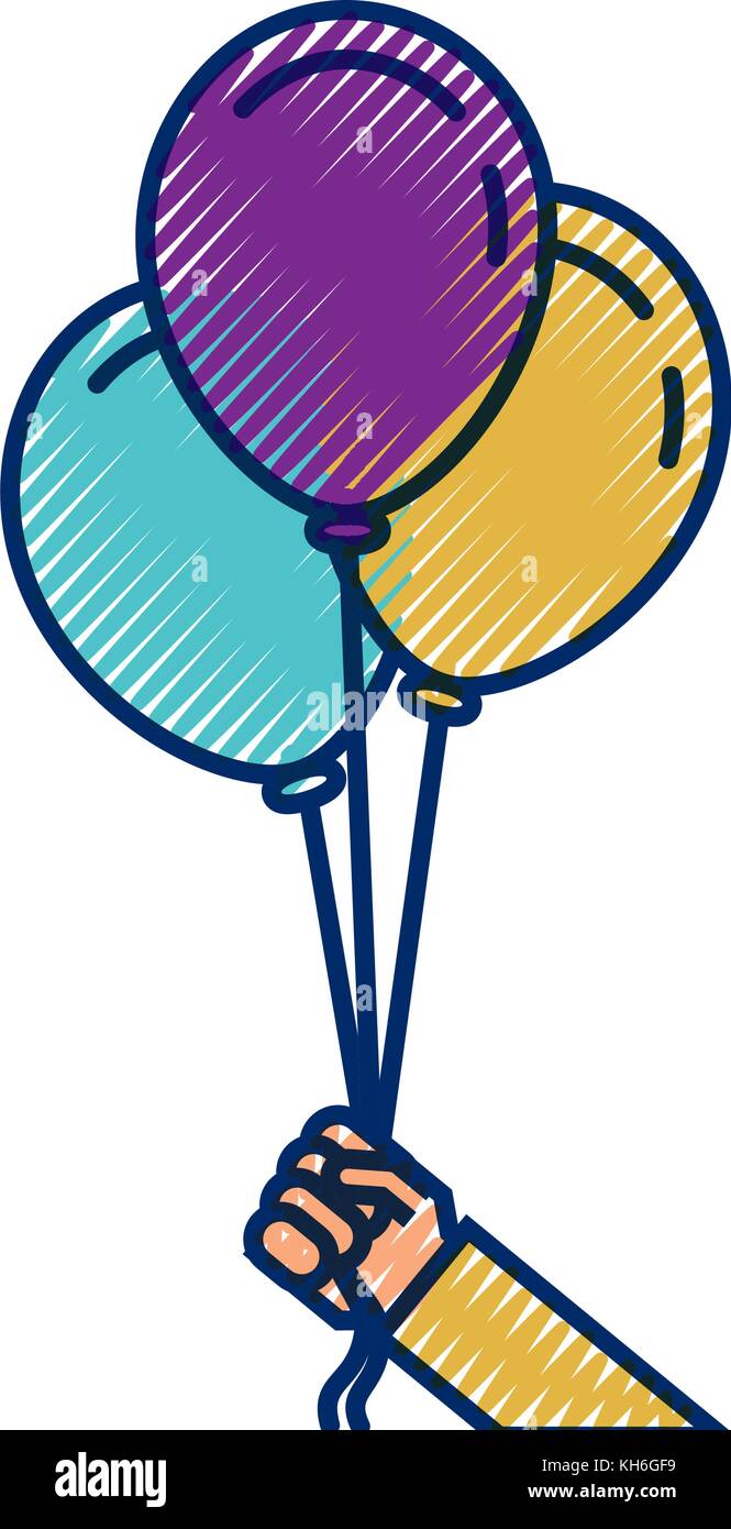cartoon hand holding three balloons celebration event Stock Vector ...