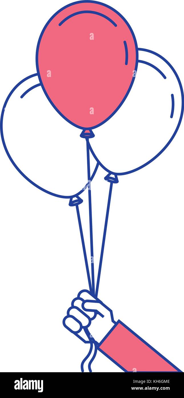 cartoon hand holding three balloons celebration event Stock Vector ...