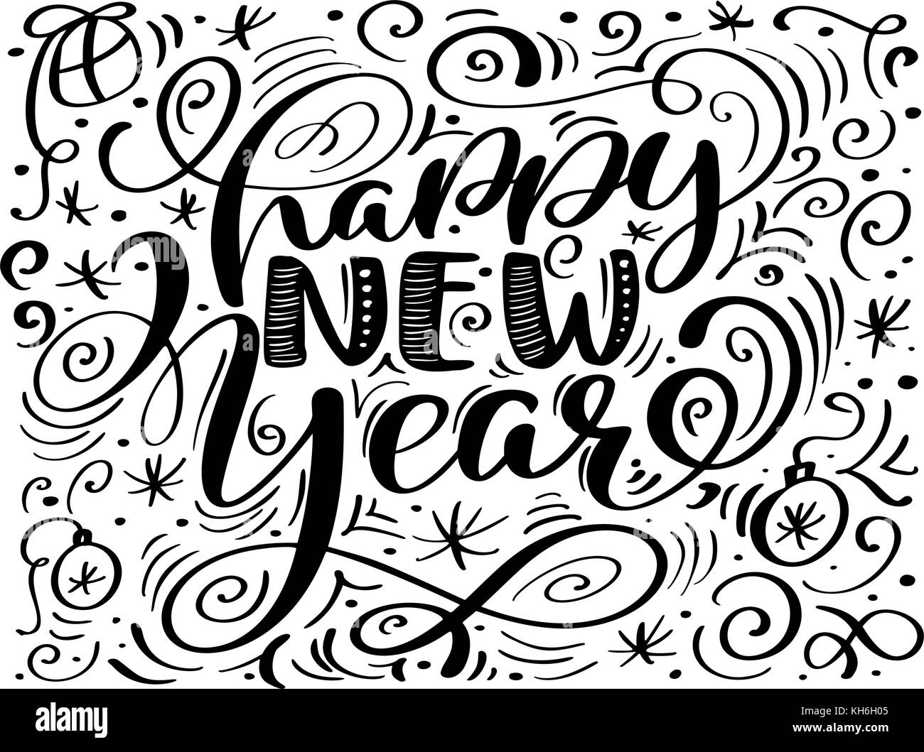 Happy New Year hand-lettering text. Handmade vector calligraphy ...