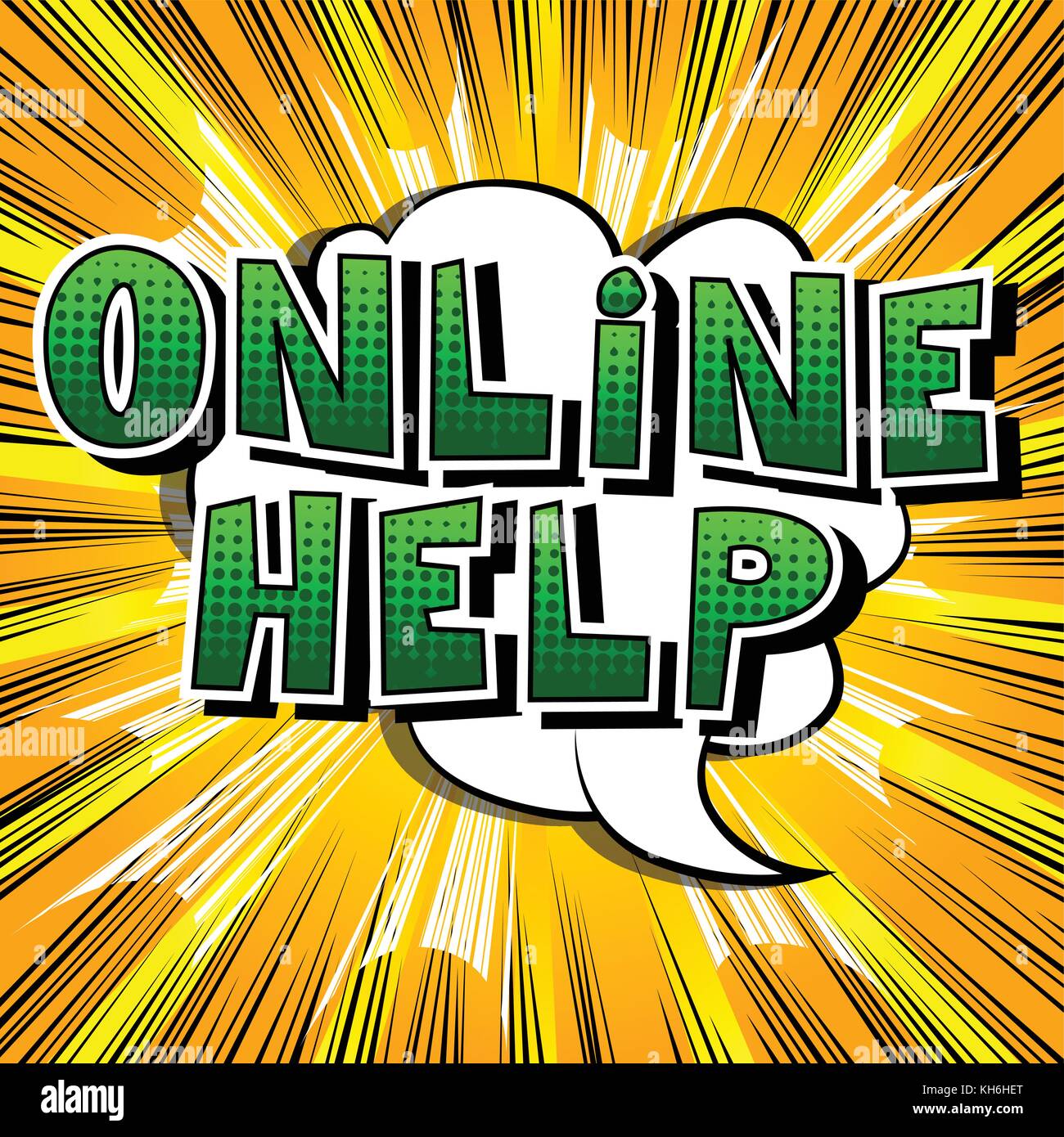 Online Help - Comic book style phrase on abstract background Stock ...