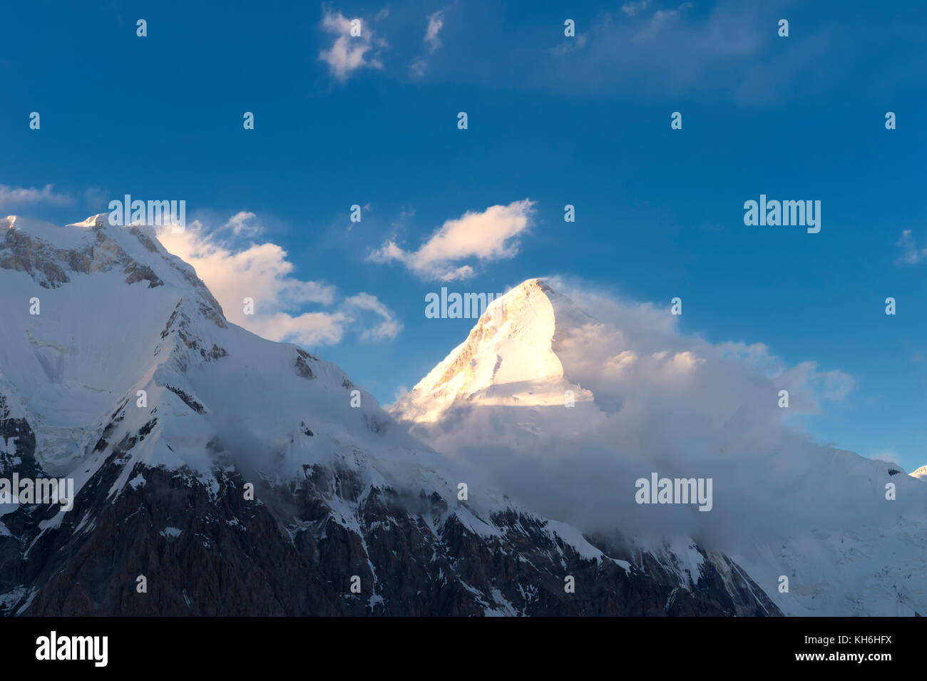 Khan Tengri Glacier viewed at sunset from the Base Camp, Central Tian ...