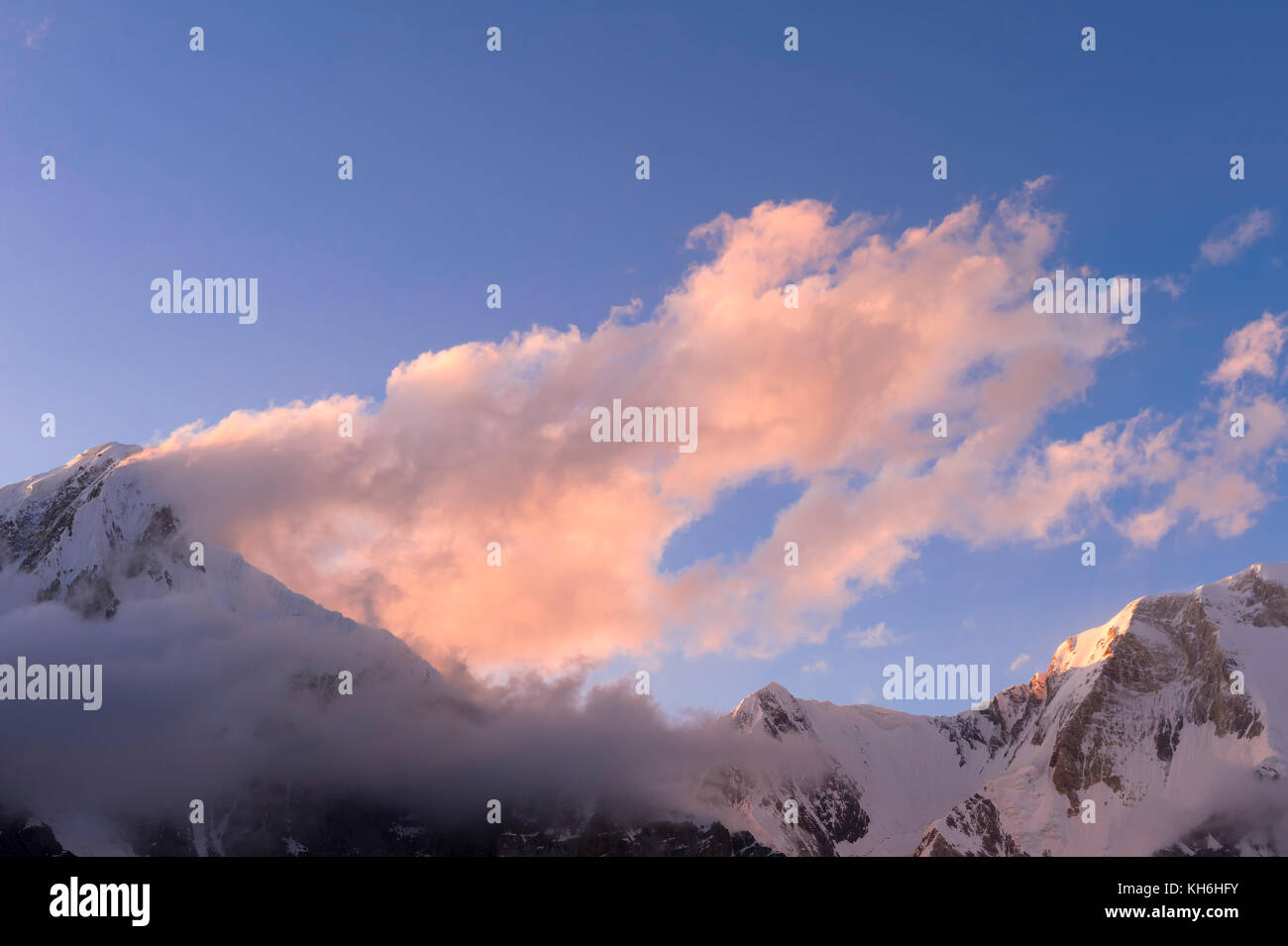 Khan Tengri Glacier viewed at sunset from the Base Camp, Central Tian ...