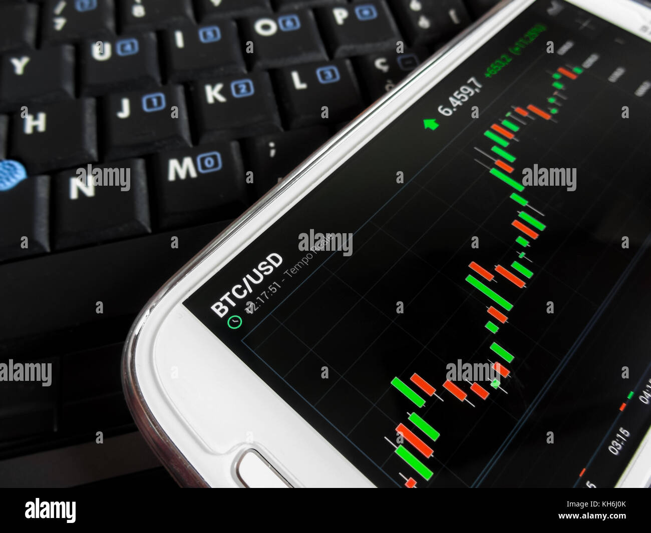 trading bitcoins using a smartphone Stock Photo - Alamy