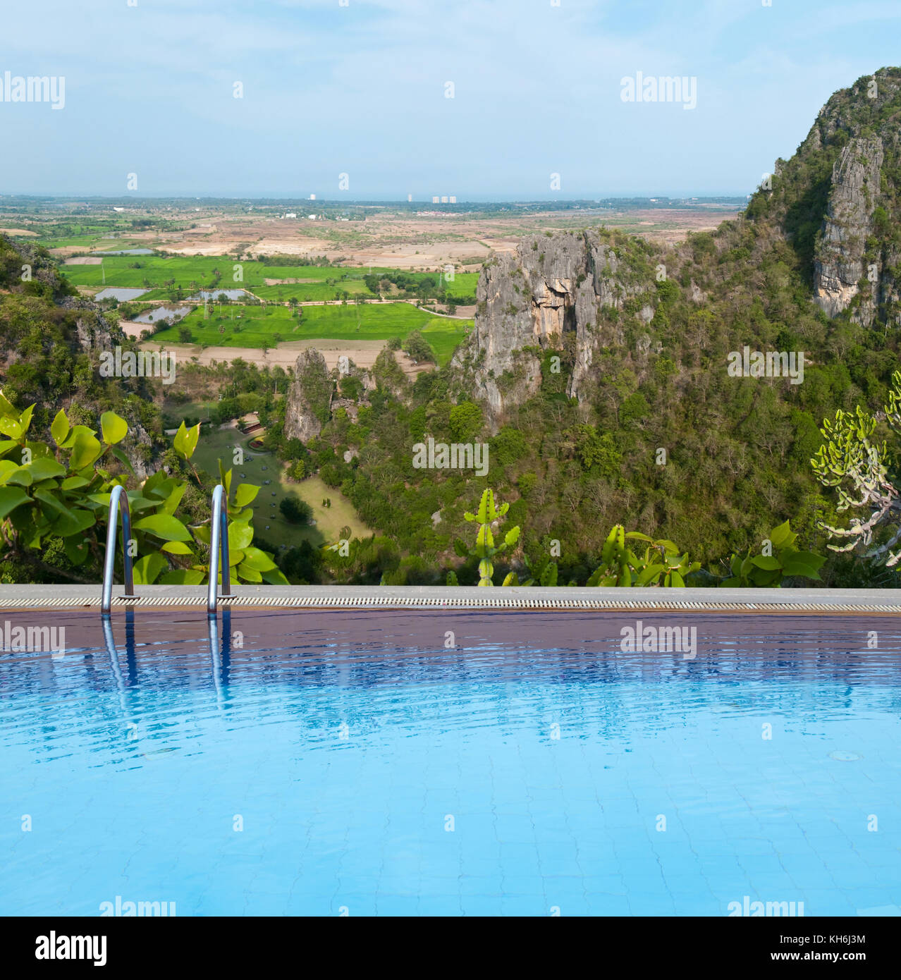 Outdoor swimming pool with view point on top of mountain Stock Photo ...