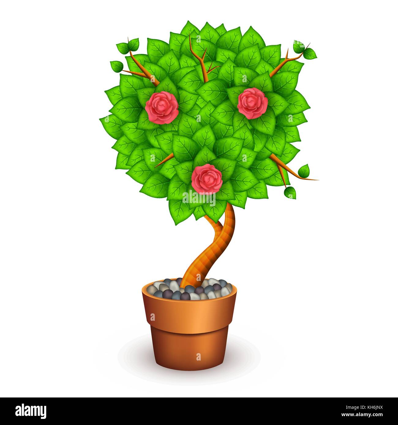 Isolated tree with flowers in clay pot. Vector illustration in eps10 ...