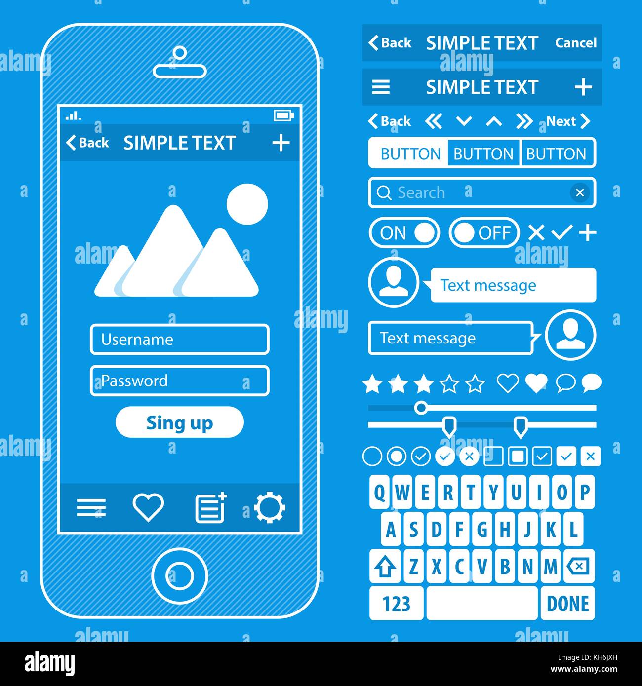 UI elements blueprint design vector kit in trendy color with simple ...