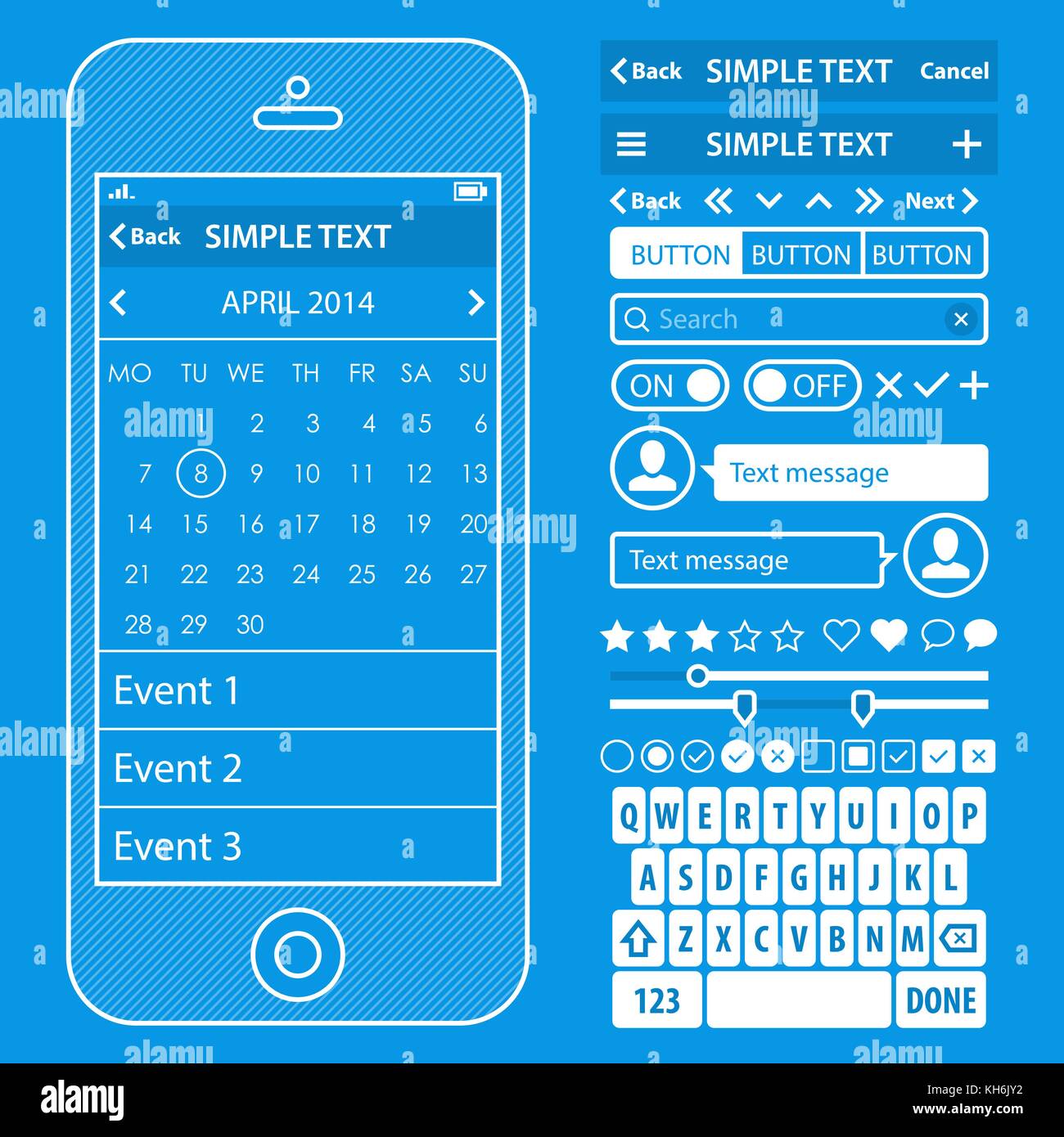 UI elements blueprint design vector kit in trendy color with simple ...