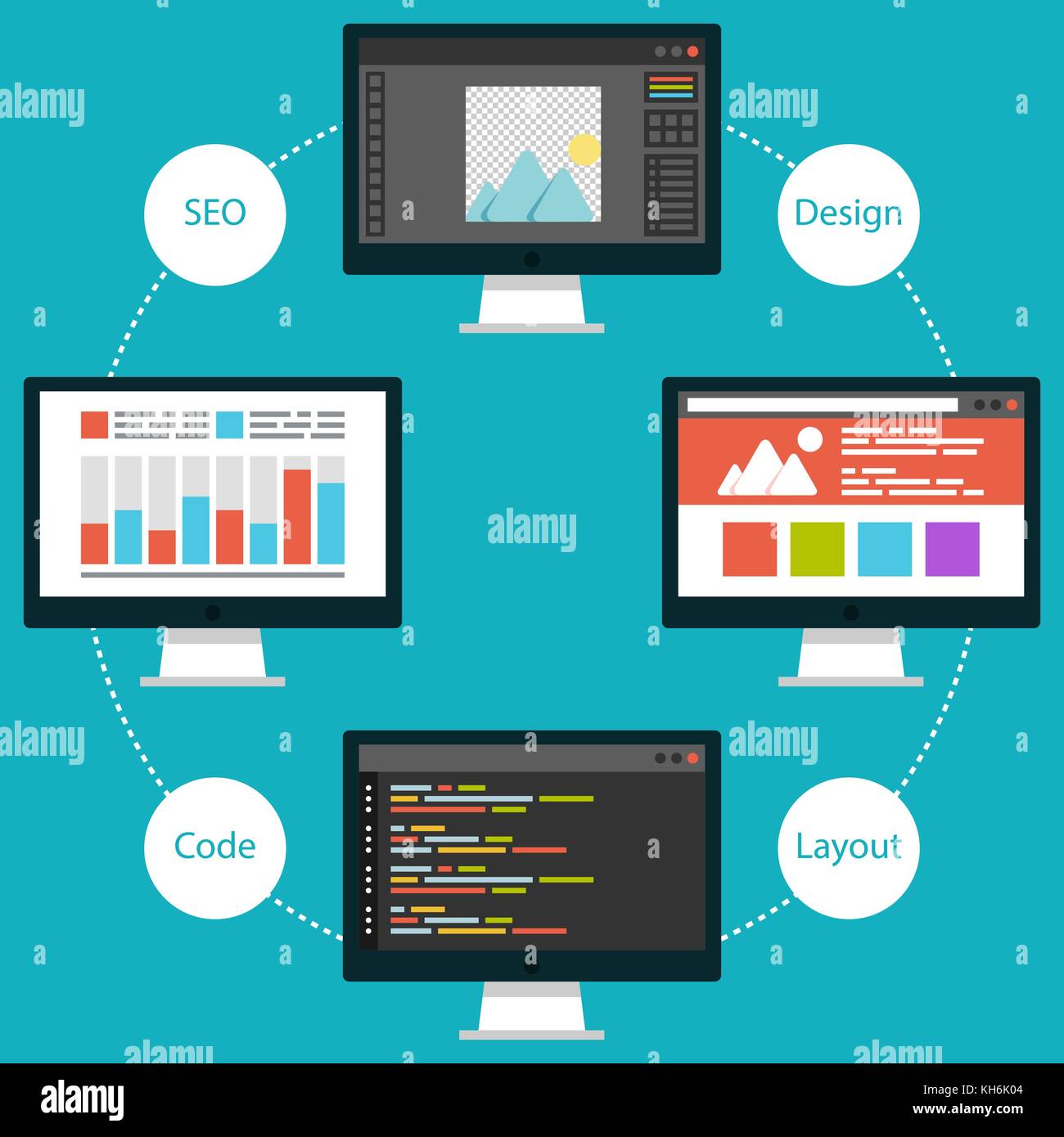 Set of flat design concept icons for development website. Vector ...