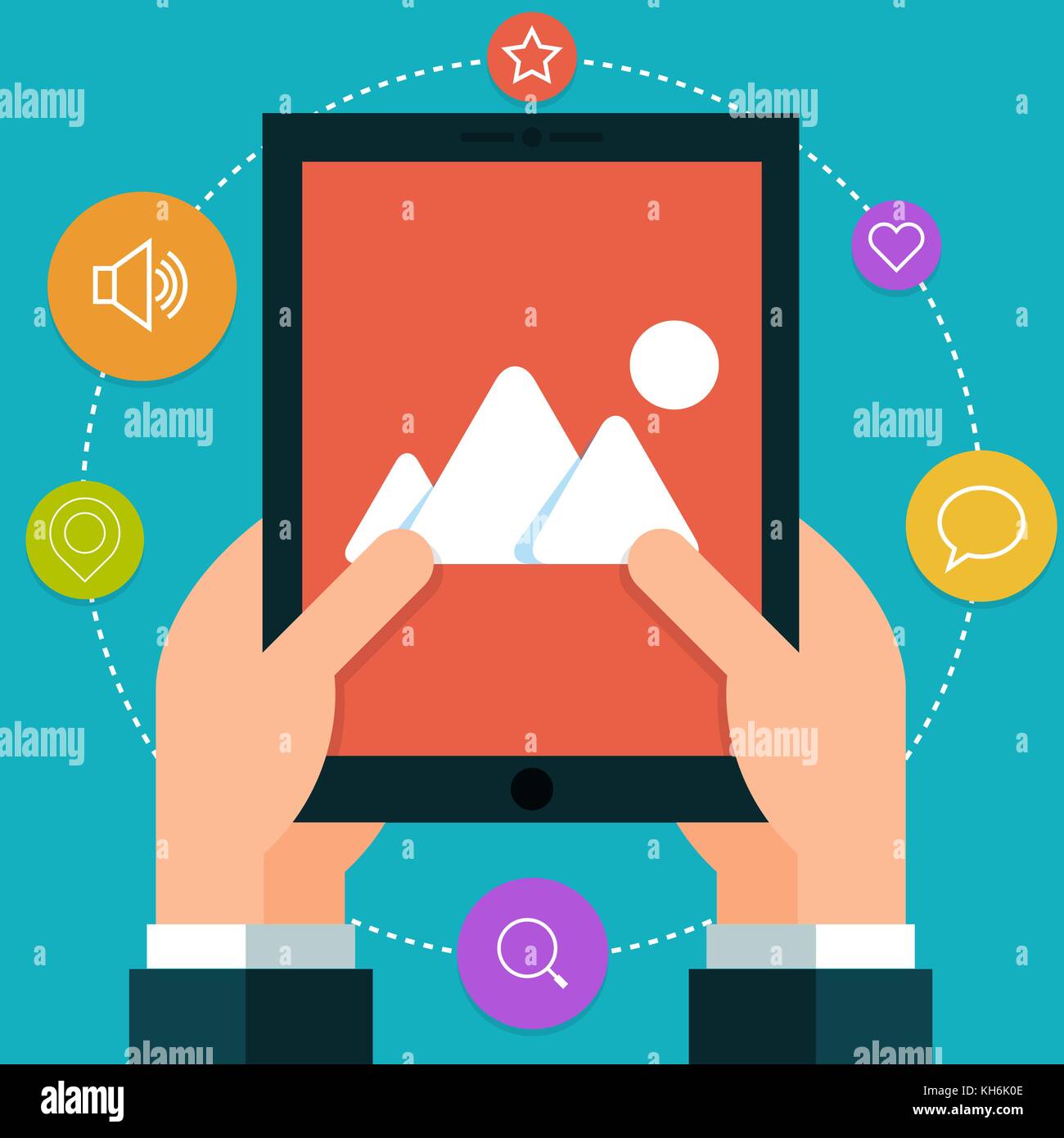 Vector illustration hand holding tablet hi-res stock photography and ...