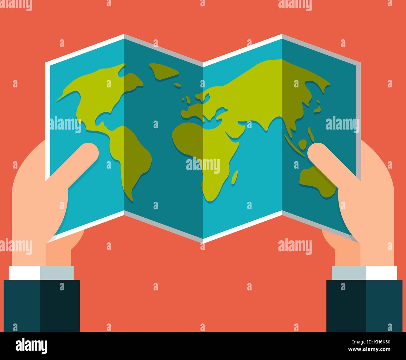 Flat hands holding a map. Vector illustration in eps10 Stock Vector ...