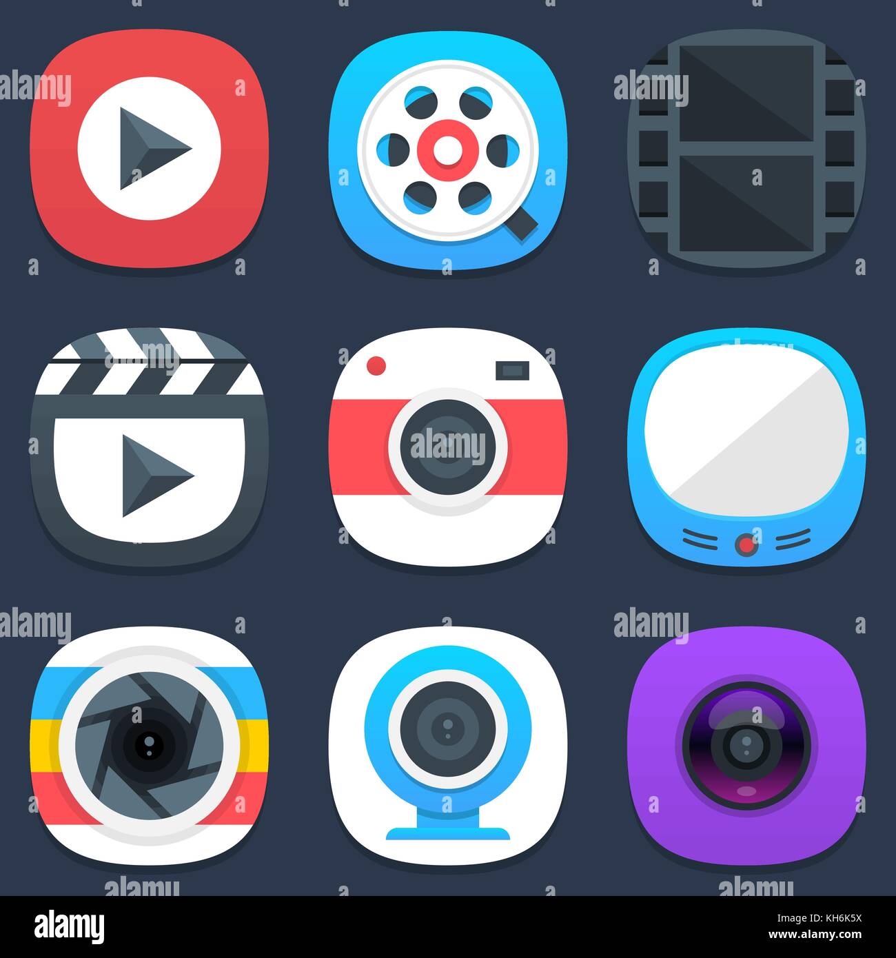 Set of camera, photo and video mobile icons in flat design. Vector ...