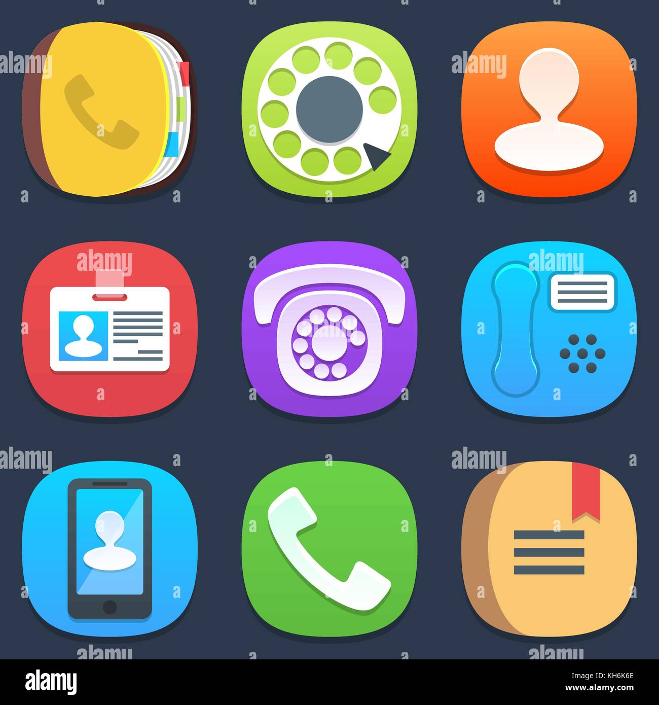 Set of phone and contacts mobile icons in flat design. Vector ...
