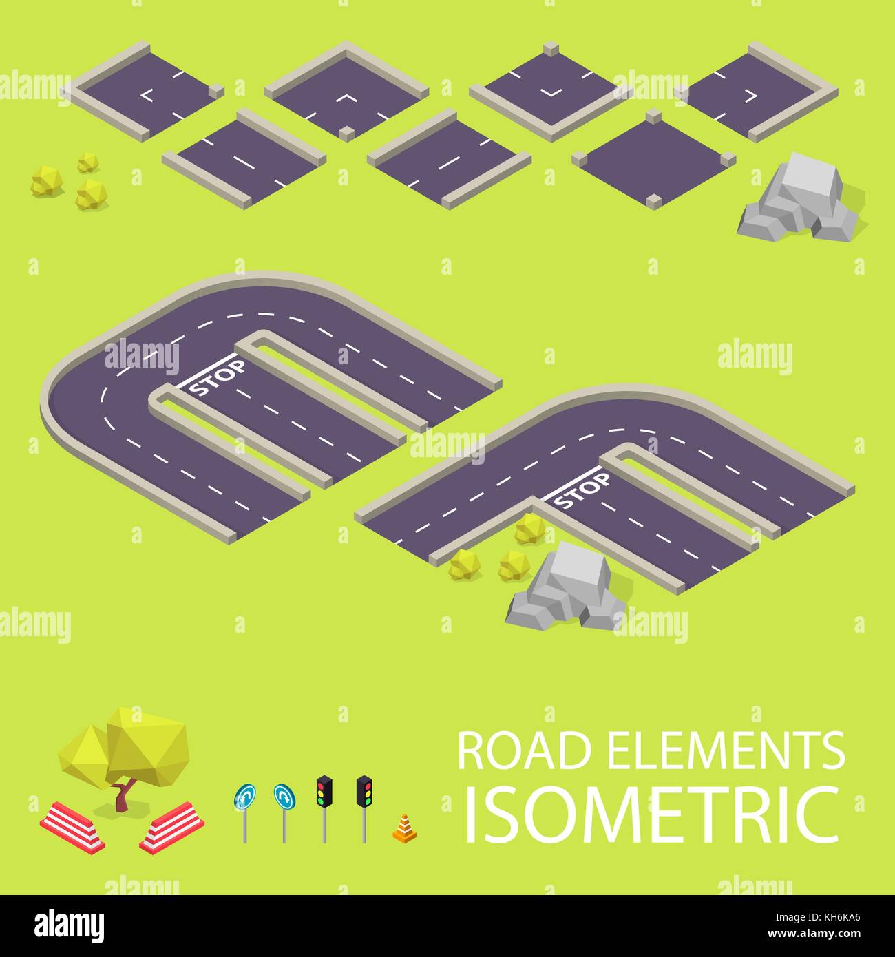 Road elements isometric. Road font. Letters E and F. Vector ...