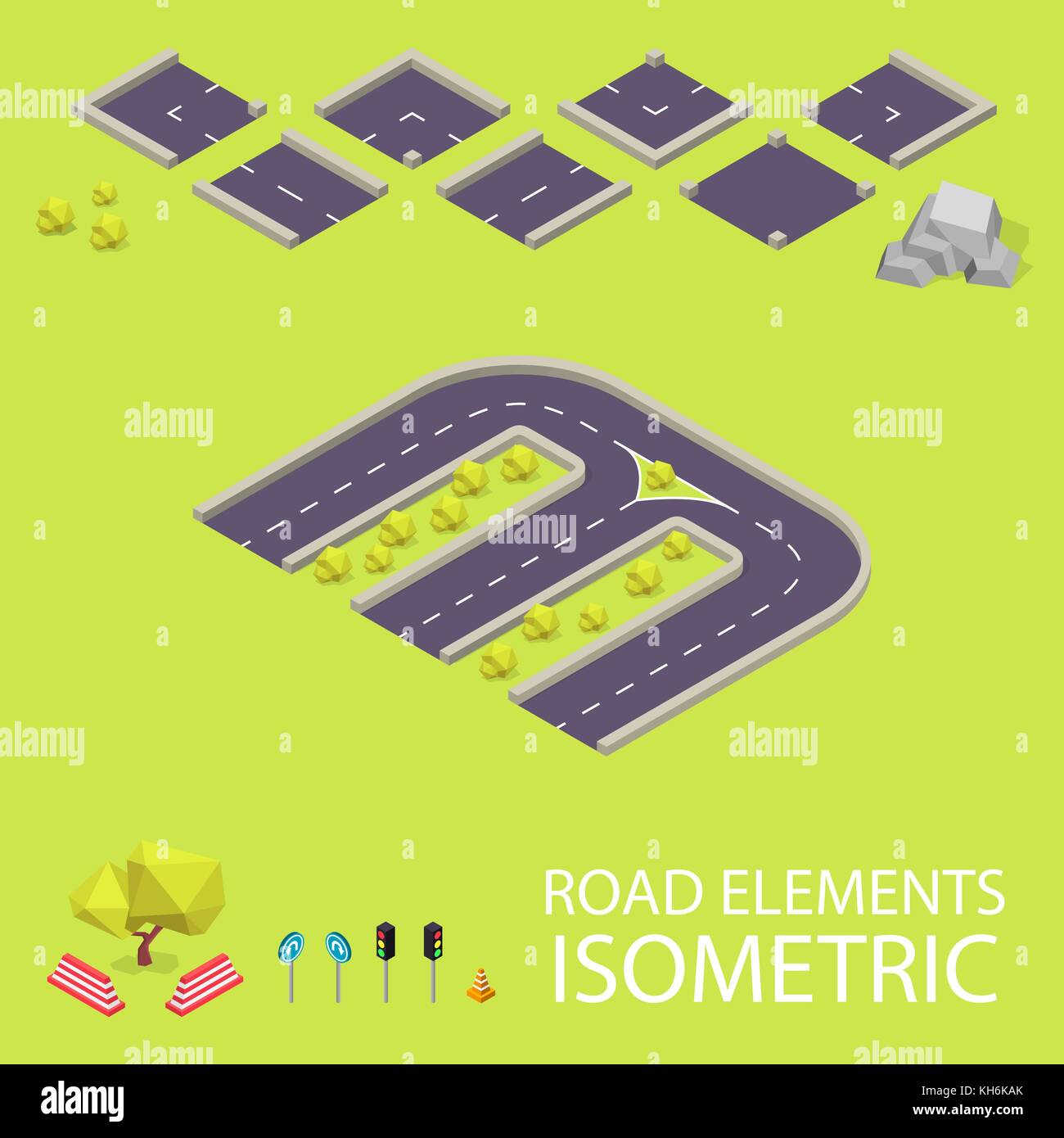 Road elements isometric. Road font. Letter M. Vector illustration in ...