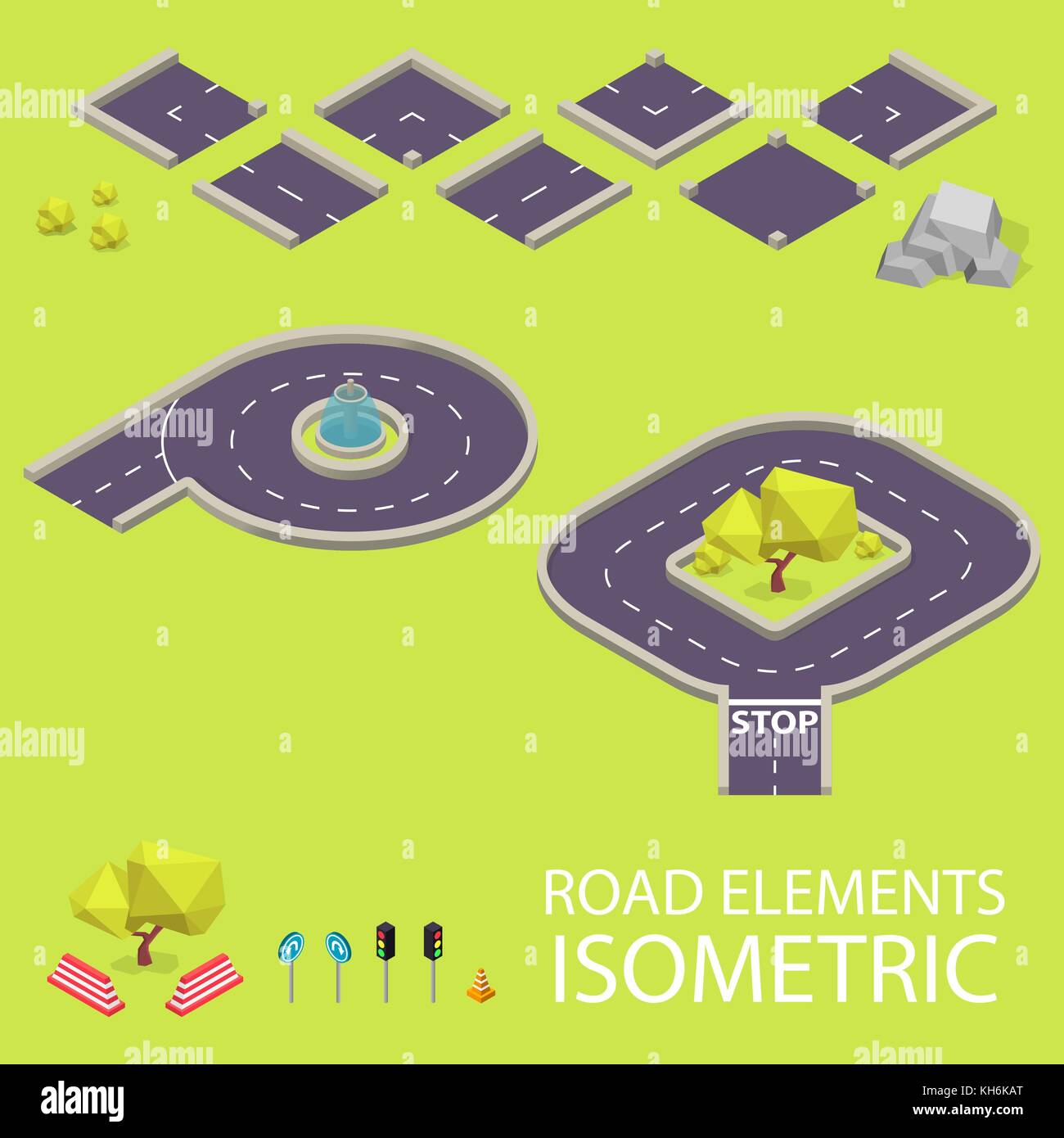 Road elements isometric. Road font. Letters P and Q. Vector ...