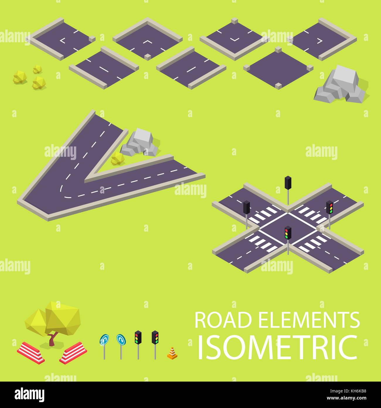 Road elements isometric. Road font. Letters V and X. Vector ...