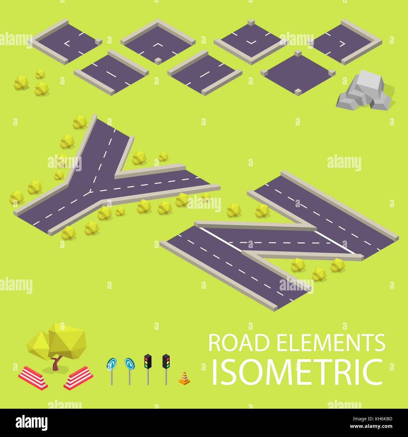 Road elements isometric. Road font. Letters Y and Z. Vector ...