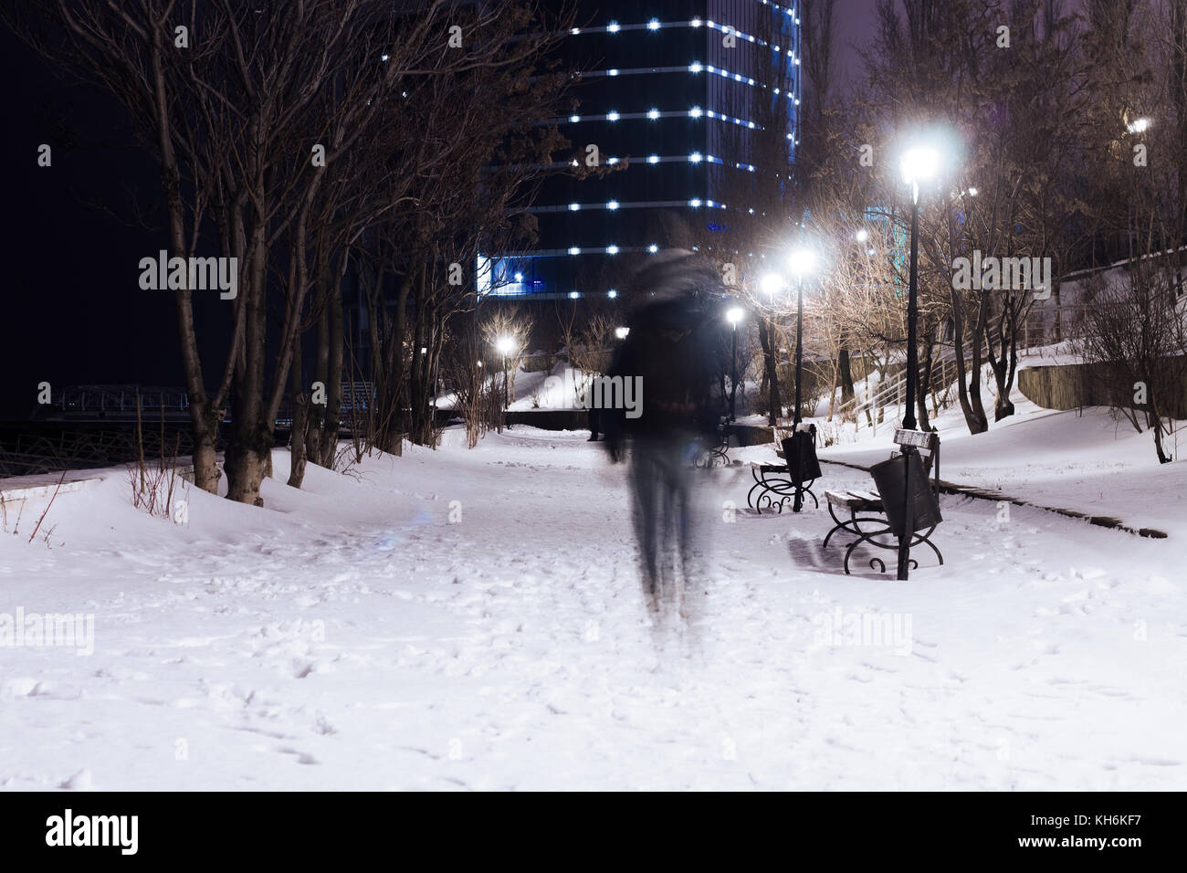 Winter cityscape during cold winter season. street with snow, wh Stock ...