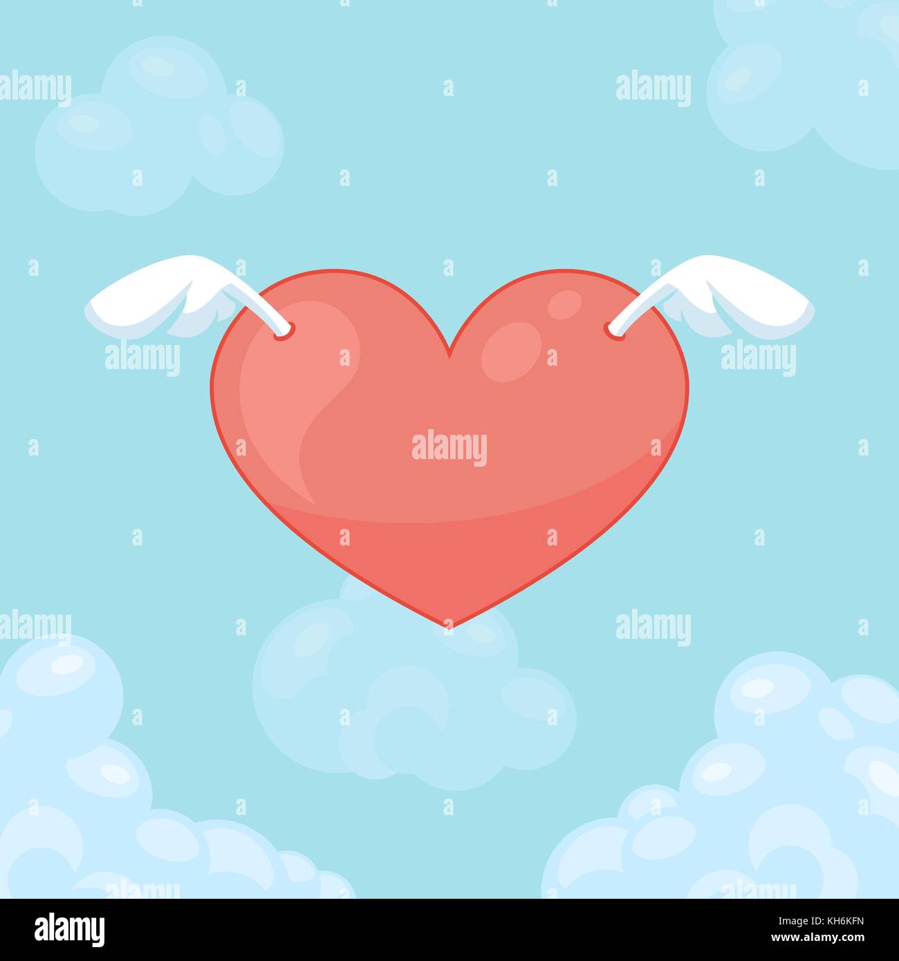 Flying hearts with wings. Card for Valentine day. Vector illustration ...