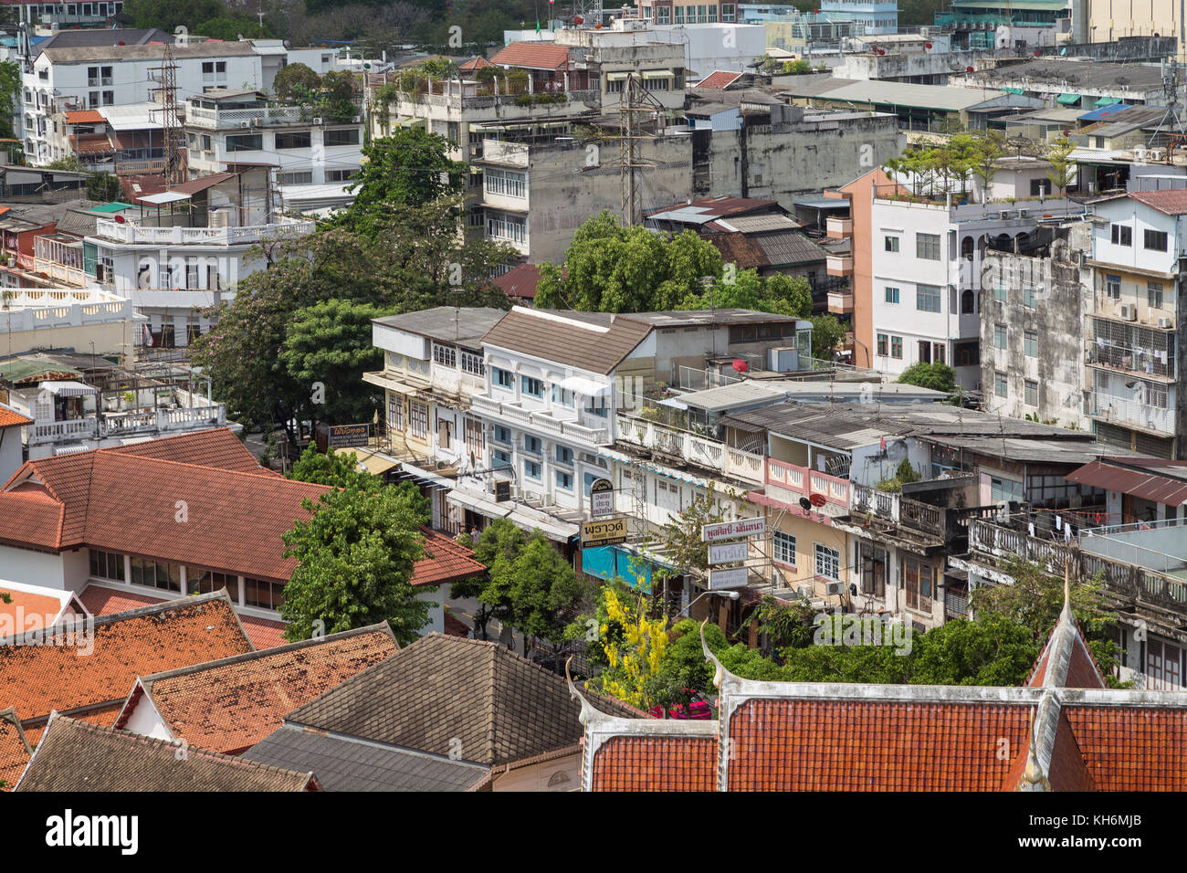 Ramshackle buildings in Bangkok, Thailand, viewed from above from the ...
