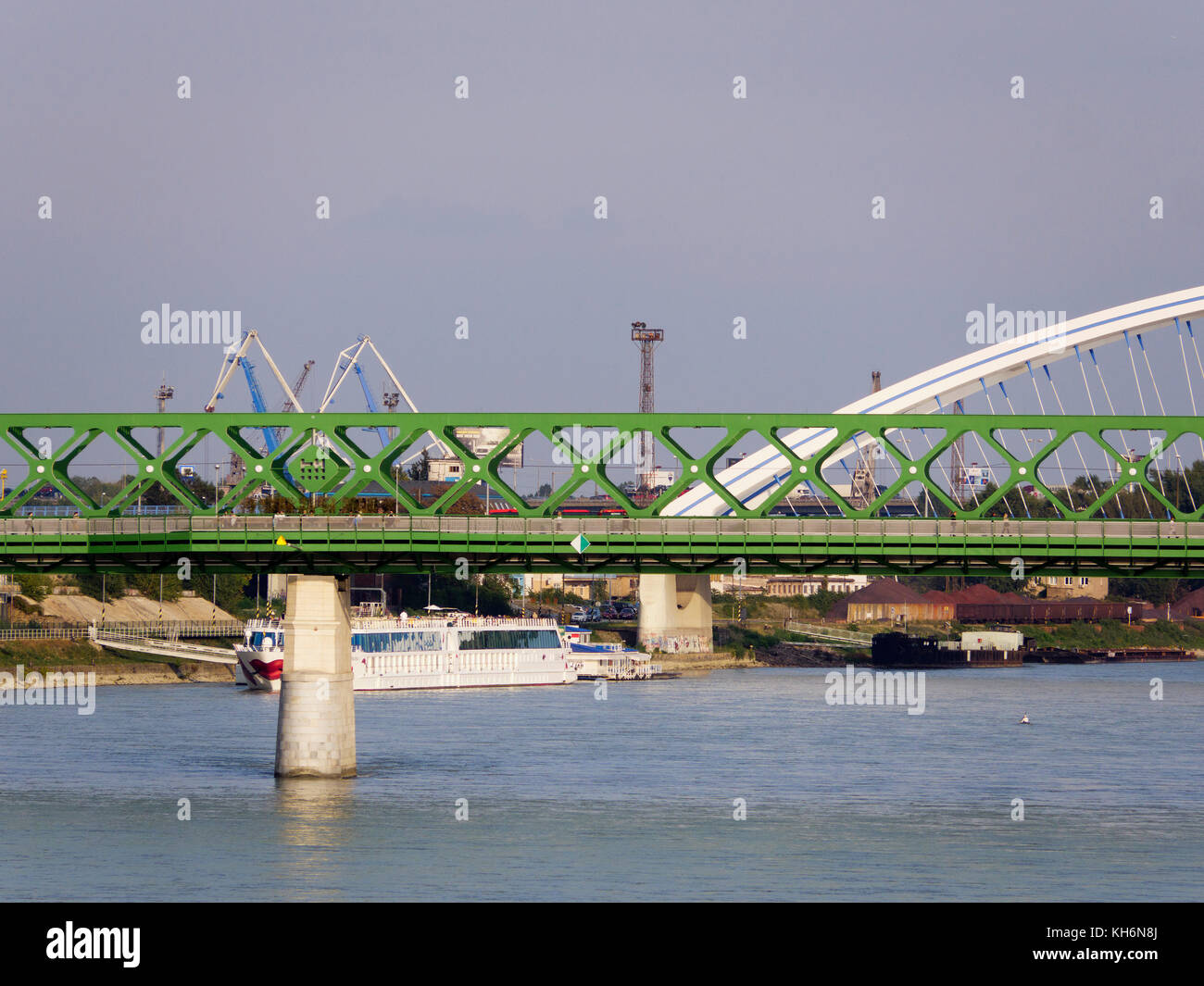 Old bridge stary most and Apollo bridge, Danube river, Bratislava ...