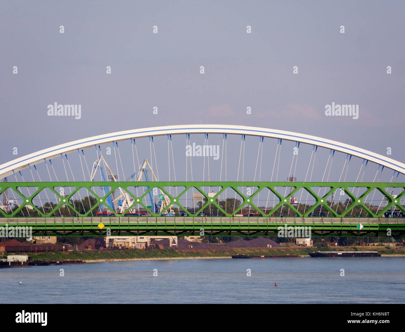 Old bridge stary most and Apollo bridge, Danube river, Bratislava ...