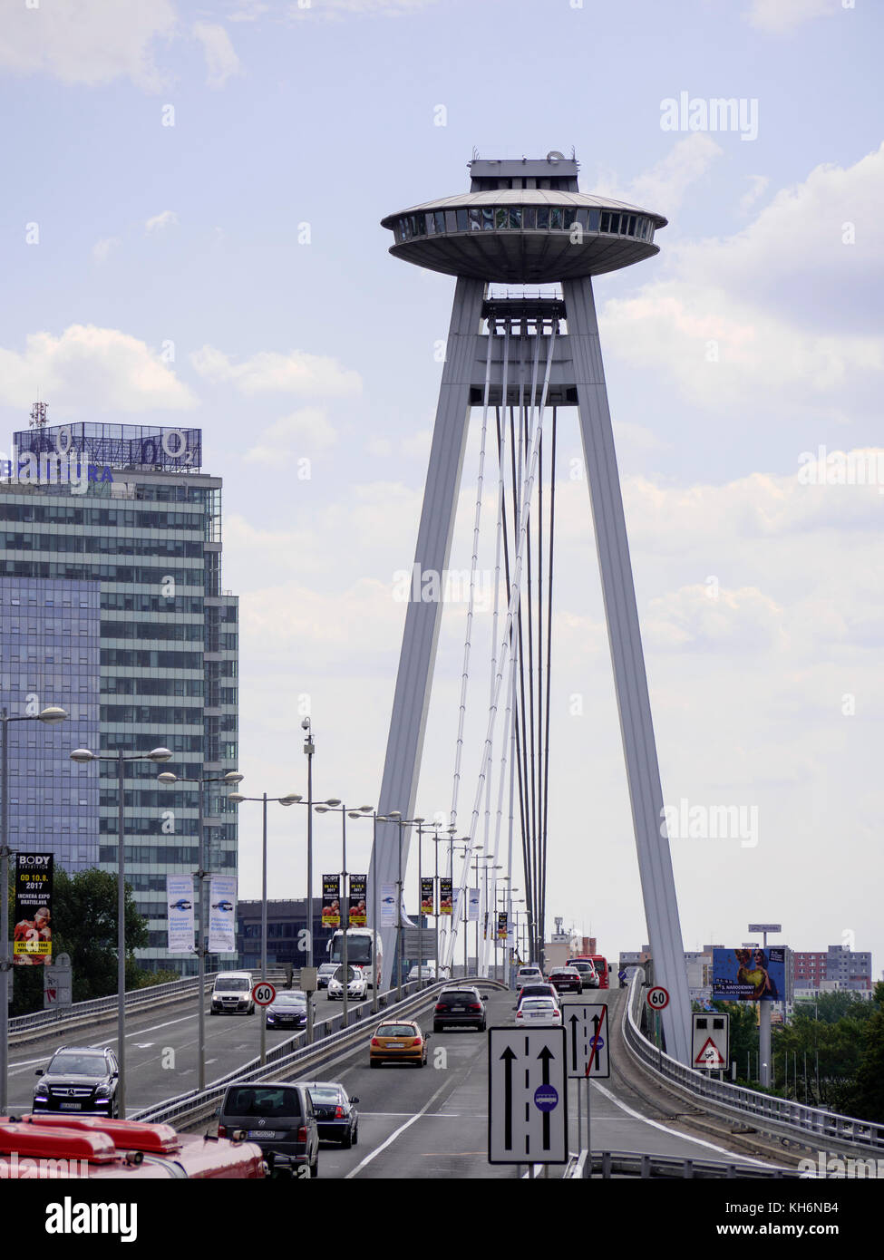 New bridge most SNP with restaurant UFO, Danube river, Bratislava ...