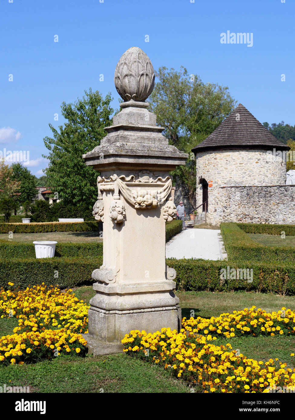 decorative column in park of Castle Cerveny Kamen, Bratislavsky kraj ...