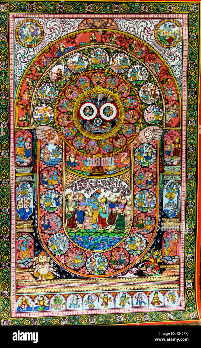 Hand drawn traditional ancient art of Hindu God and Goddess on a ...