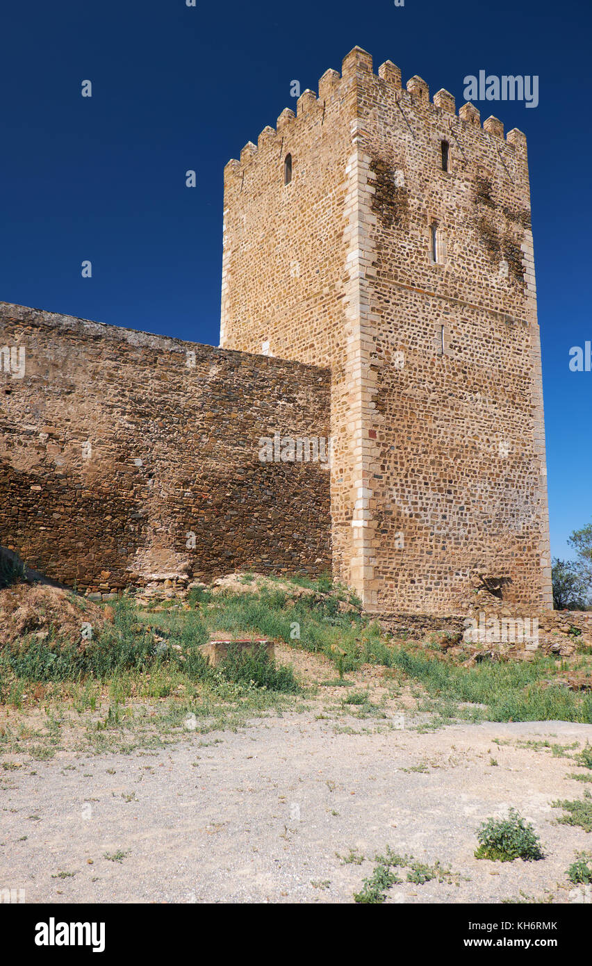 The keep tower of Mertola Castle with the part of the southeast wall ...