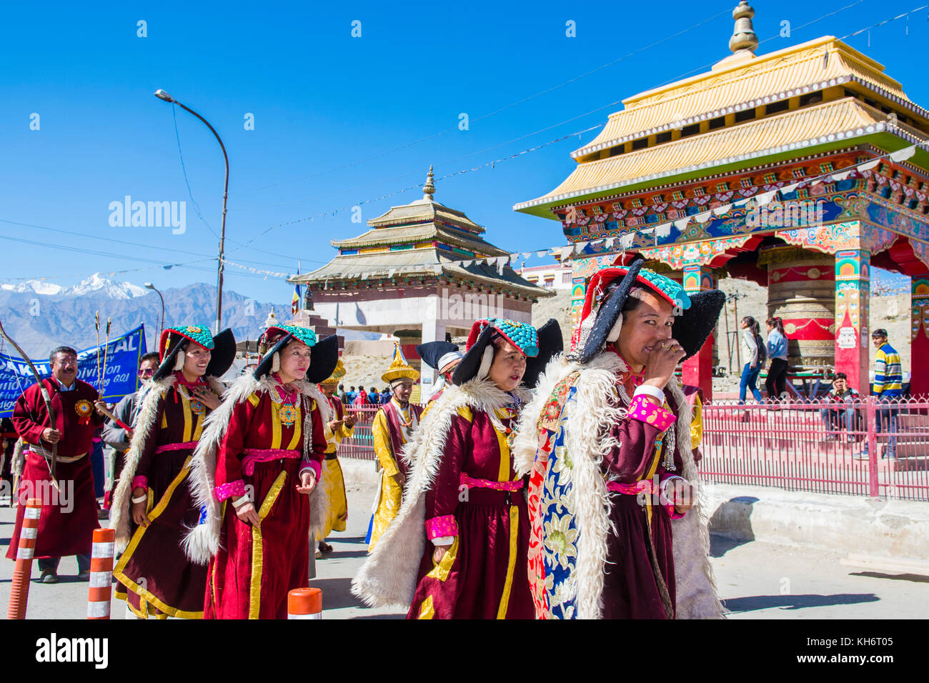 Unidentified Ladakhi people with traditional costumes participates in ...