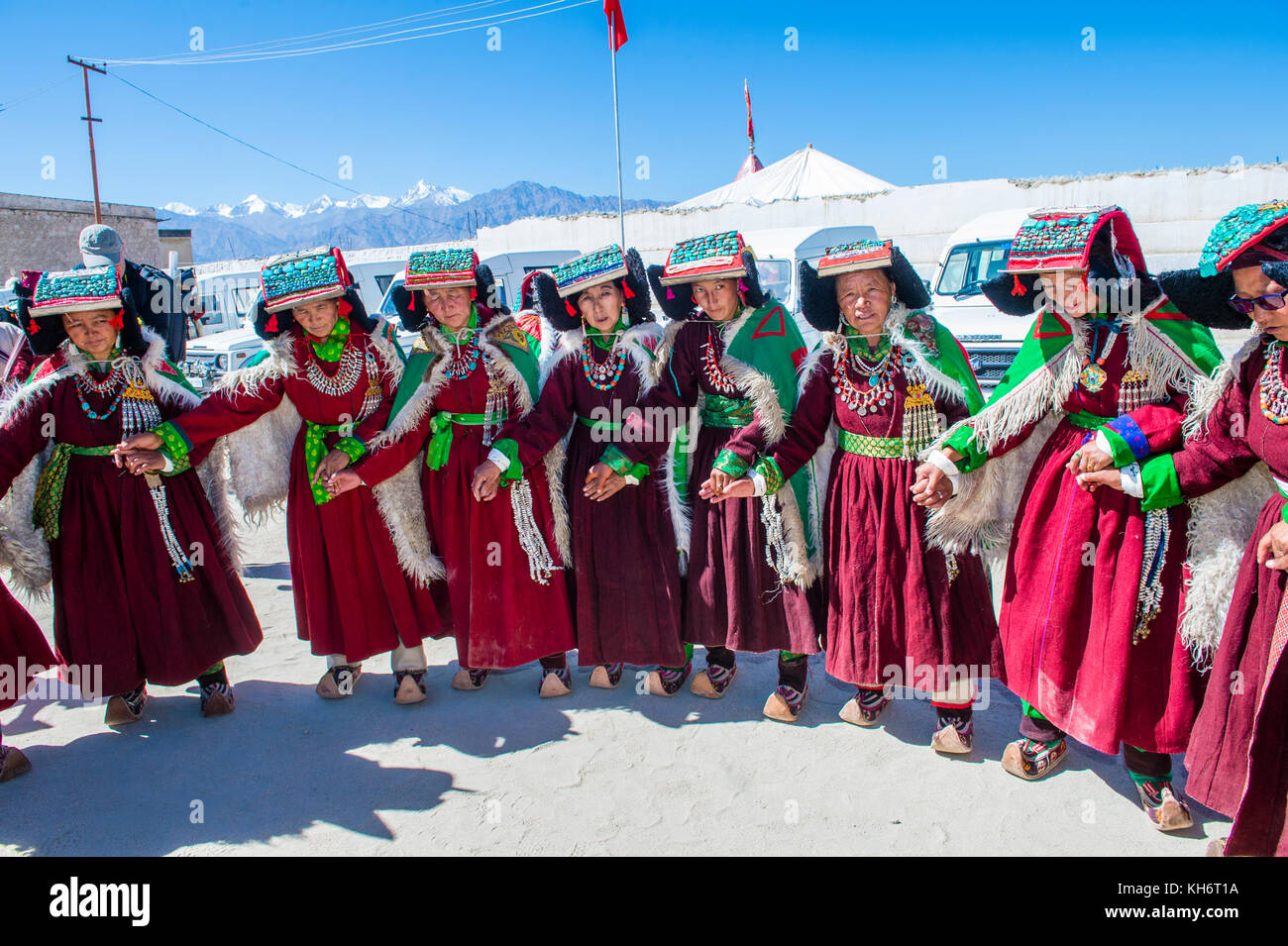 Unidentified Ladakhi people with traditional costumes participates in ...