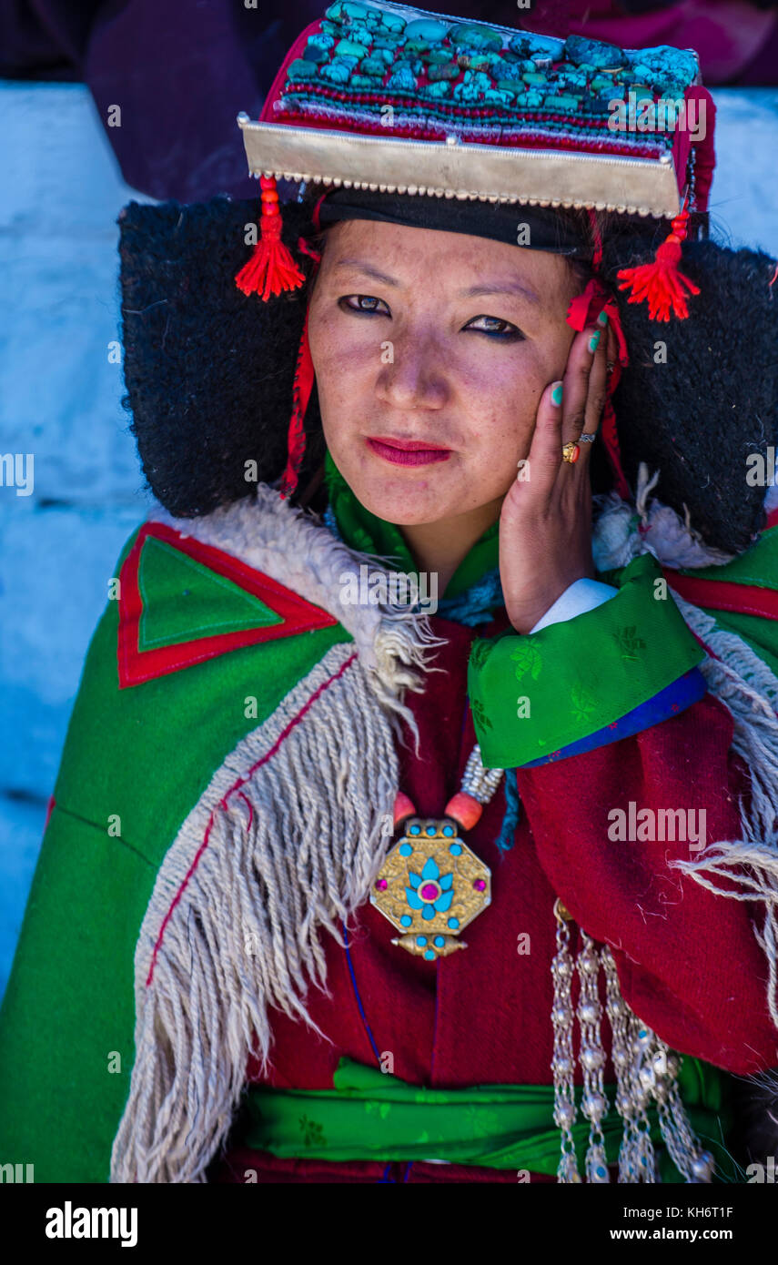 Unidentified Ladakhi woman with traditional costumes participates in ...
