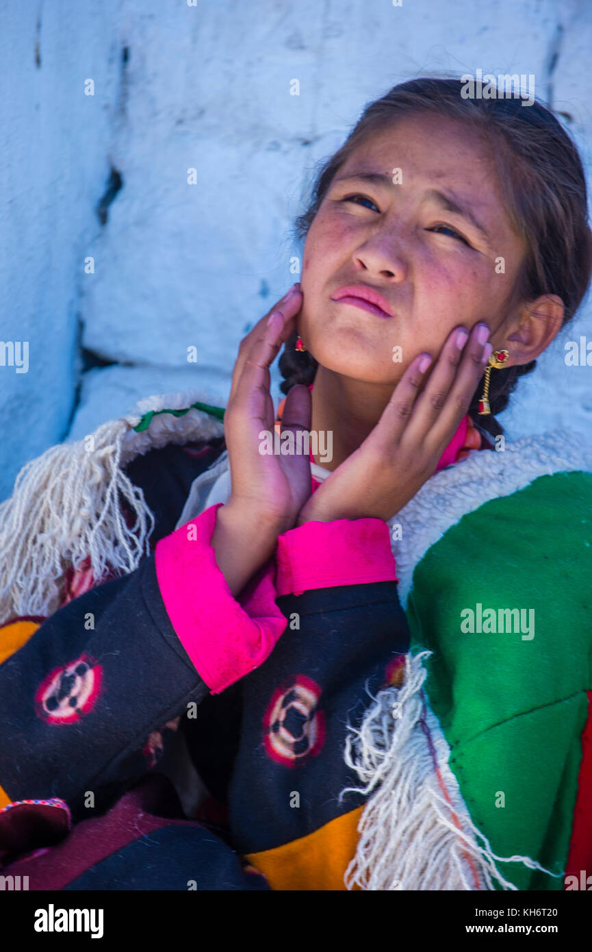 Unidentified Ladakhi girl with traditional costumes participates in the ...
