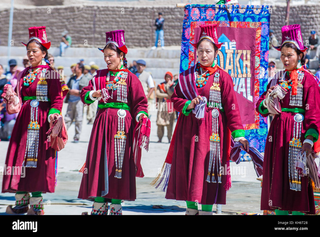 Unidentified Ladakhi people with traditional costumes participates in ...