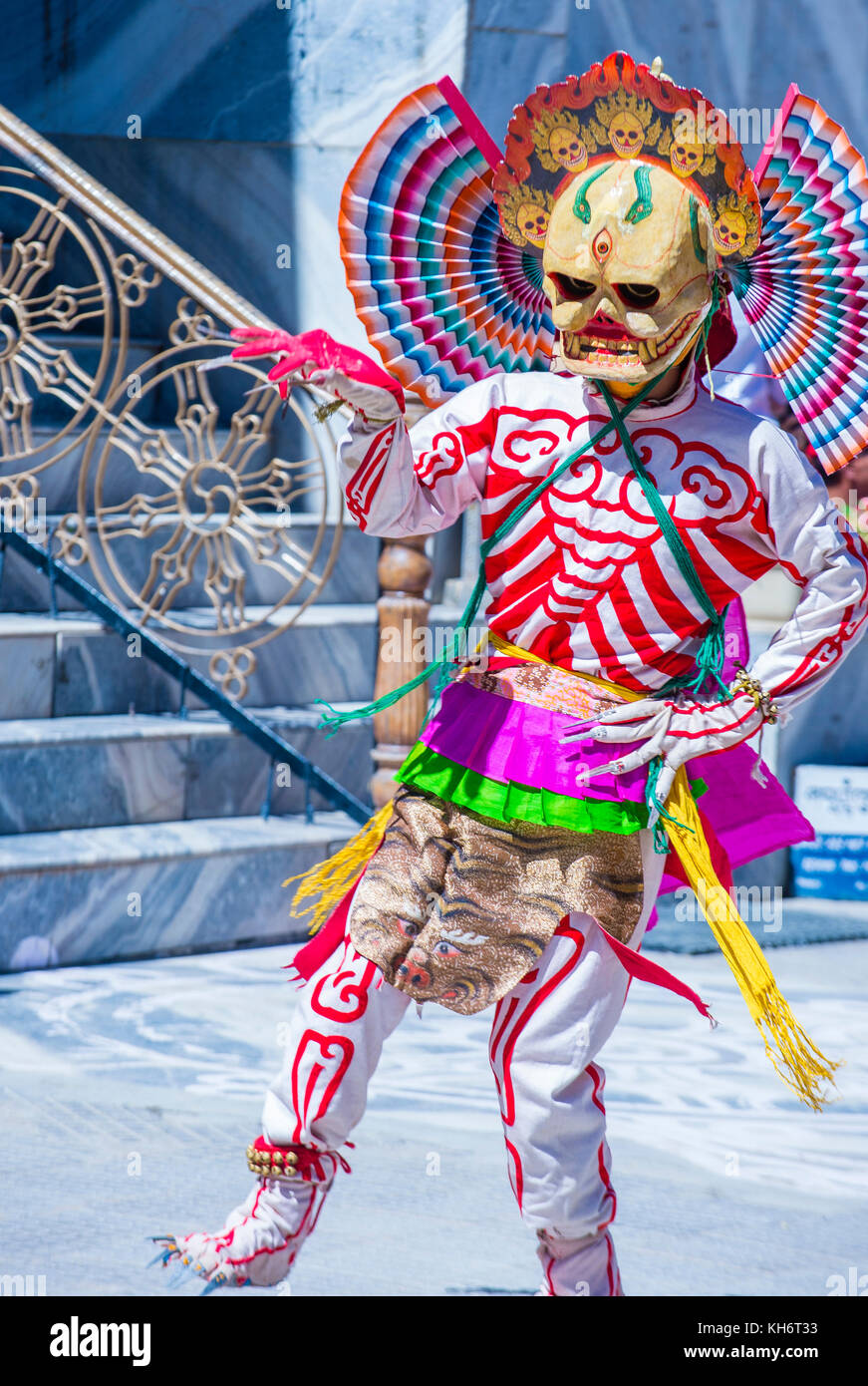 Buddhist monk performing Cham dance during the Ladakh Festival in Leh ...