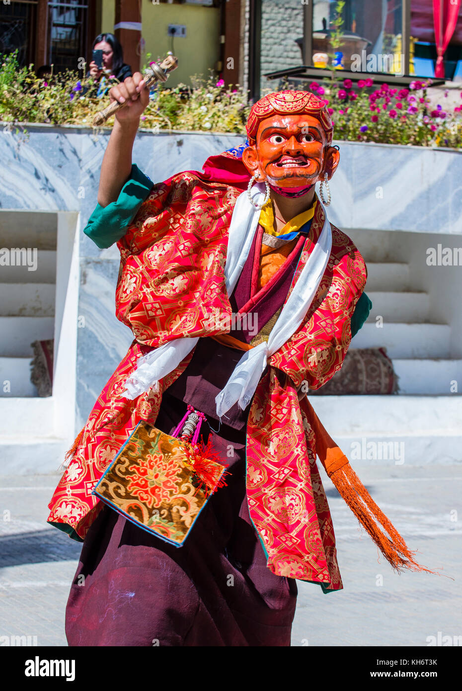 Buddhist monk performing Cham dance during the Ladakh Festival in Leh ...