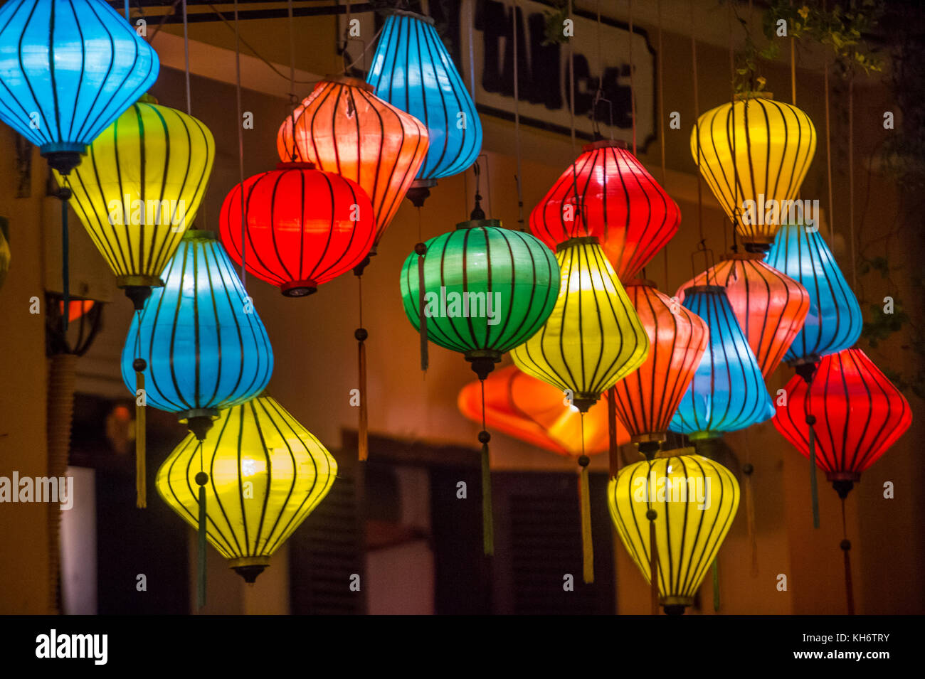 Paper lanterns lighted up on the streets of Hoi An ,Vietnam during the ...