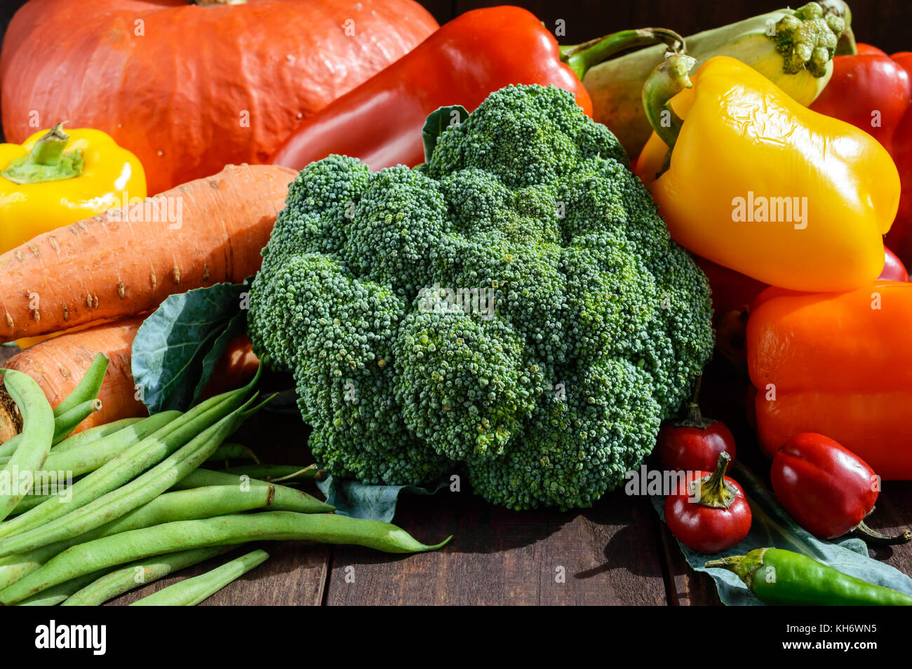 Set of vegetables (broccoli, carrots, green beans, squash, sweet pepper ...