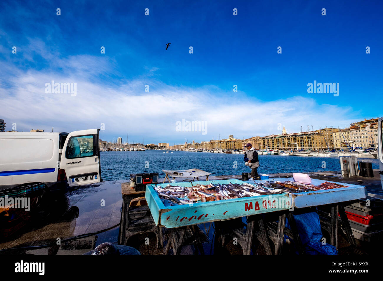 Marseille, France - March 6, 2017: Fish seller at the fish market at ...