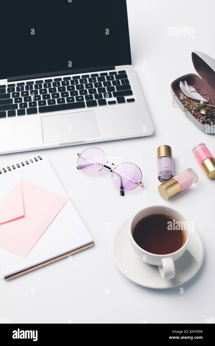 modern workplace with laptop Stock Photo - Alamy