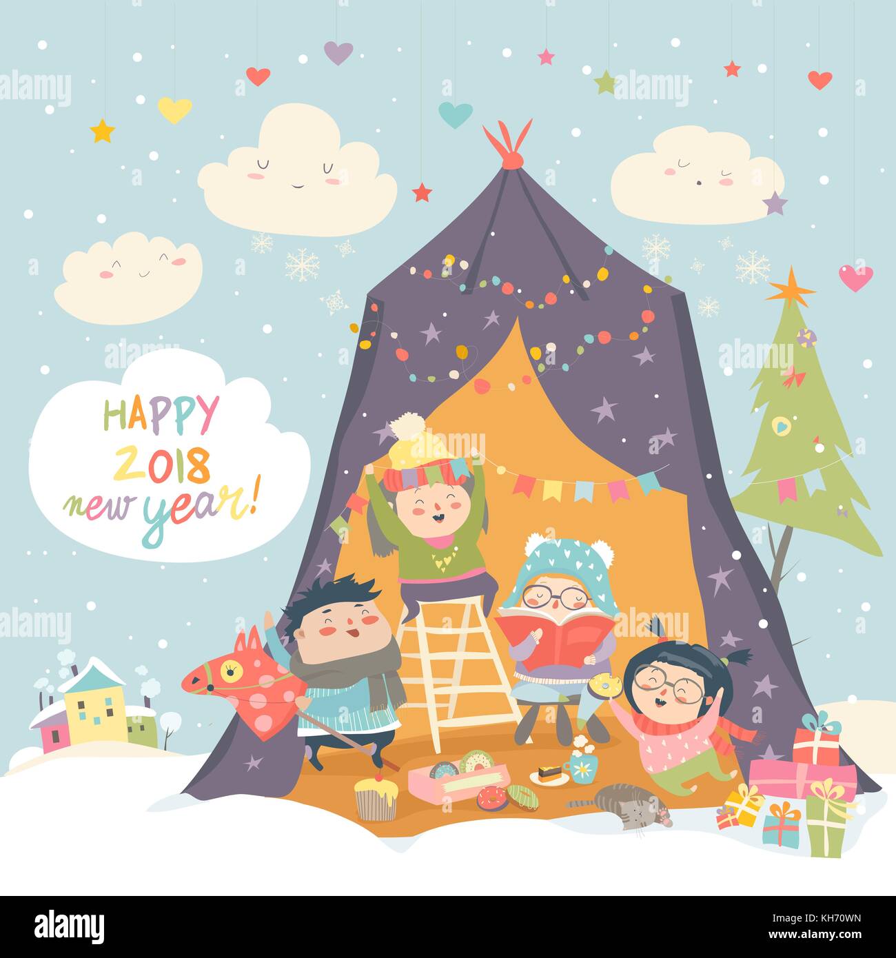 Happy children celebrating Christmas Stock Vector Image & Art - Alamy